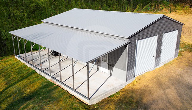 24x26x11 Double Garage with Lean To | 12X26X10 Lean-to, Two Car Garage