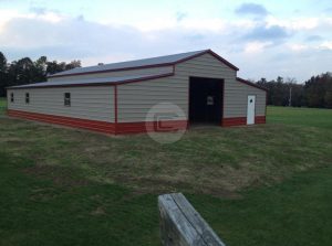 44x51 Two Tone Raised Center Barn - Enclosed Metal Barn